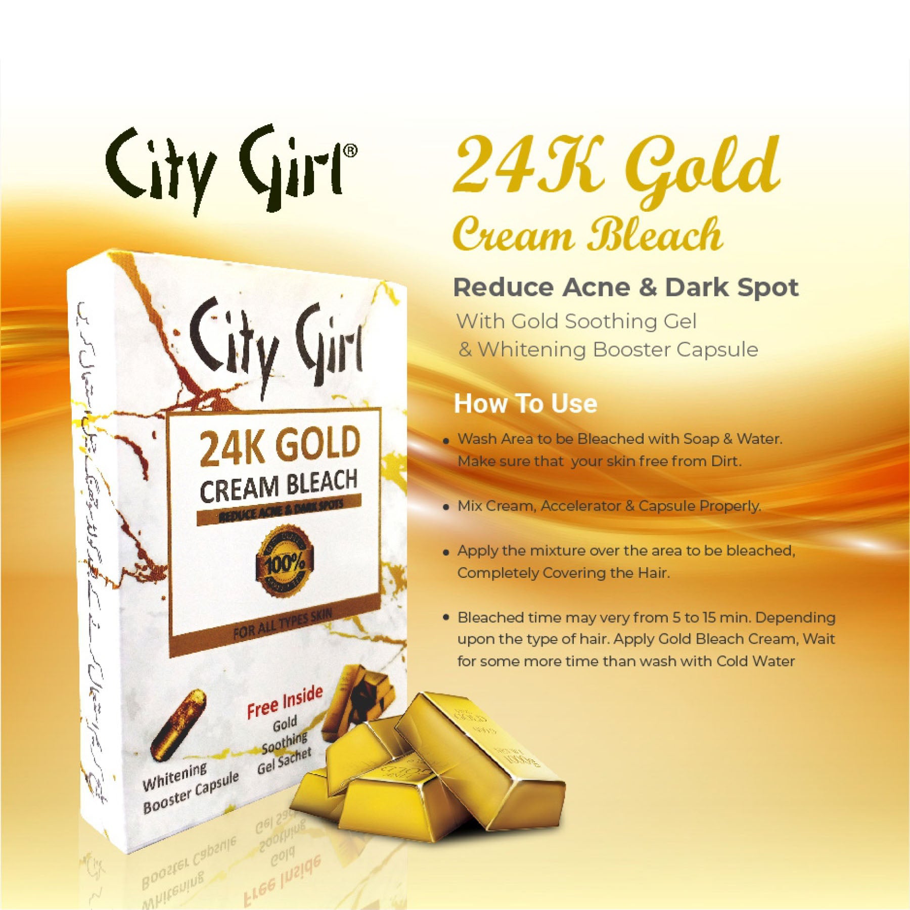 City Girl 24K Gold Bleach Cream Sachet – Luxury Brightening | Ay Cosmetic